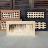 China Vintage Solid Wood Desktop Storage Box Rectangle Rattan Storage Basket for Sundries Toys Books Family Cover for sale