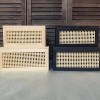 China Vintage Solid Wood Desktop Storage Box Rectangle Rattan Storage Basket for Sundries Toys Books Family Cover for sale