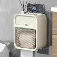 China Premium Waterproof Wall Mounted Tissue Box Punch-Free Adhesive Bathroom Storage Organizer with Drawer Phone Holder for sale
