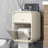 China Premium Waterproof Wall Mounted Tissue Box Punch-Free Adhesive Bathroom Storage Organizer with Drawer Phone Holder for sale