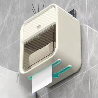 China Premium Waterproof Wall Mounted Tissue Box Punch-Free Adhesive Bathroom Storage Organizer with Drawer Phone Holder for sale