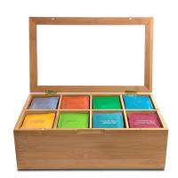 China Dust Proof Acrylic Lid Bamboo Tea Bag Storage Box With Drawer Shelf for Kitchen Counter for sale