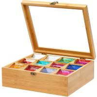 China Dust Proof Acrylic Lid Bamboo Tea Bag Storage Box With Drawer Shelf for Kitchen Counter for sale