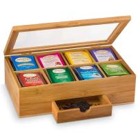 China Dust Proof Acrylic Lid Bamboo Tea Bag Storage Box With Drawer Shelf for Kitchen Counter for sale