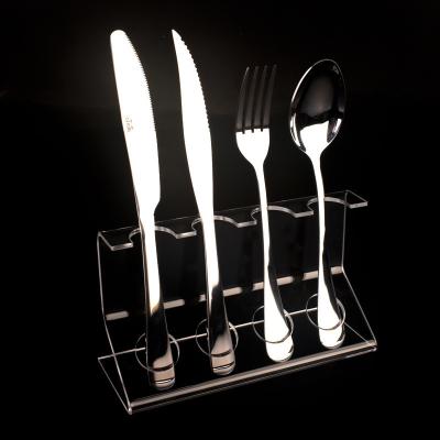 China Double Tiers Transparent Acrylic Display Stand Standing Type for Cutlery and Tableware Soup Spoon Base Exhibition for sale