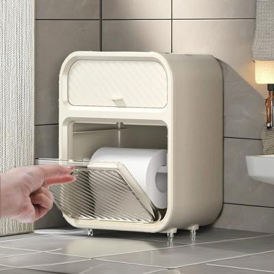 China Bathroom Tissue Box with Top Storage Drawer Wall Mounted Punch Free Adhesive for Toilet Paper Cosmetics for sale