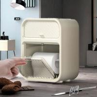 China Bathroom Tissue Box with Top Storage Drawer Wall Mounted Punch Free Adhesive for Toilet Paper Cosmetics for sale