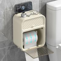 China Bathroom Tissue Box with Top Storage Drawer Wall Mounted Punch Free Adhesive for Toilet Paper Cosmetics for sale