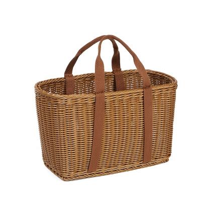 China Competitive Price High Quality Large Rectangle Handmade Flower Basket Rattan Weave Storage Shopping Basket for sale