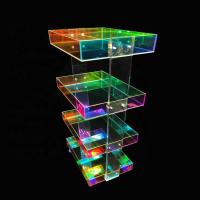 China High-Quality Wholesale Colorful Multi-Layer Portable Rectangular Acrylic Storage Tray with Wheels for Nightstand Living Room for sale