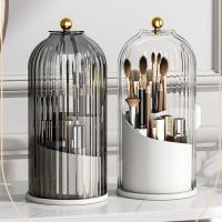 China Plastic Desktop Rotating Makeup Brush Storage Tube Dust-Proof Cosmetic Organizer Pen Holder Lipstick Rack Transparent Shelf for sale