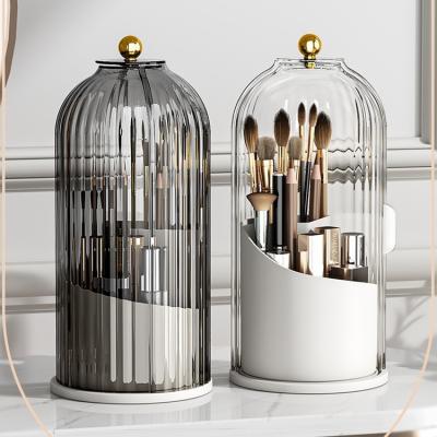 China Plastic Desktop Rotating Makeup Brush Storage Tube Dust-Proof Cosmetic Organizer Pen Holder Lipstick Rack Transparent Shelf for sale