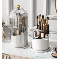 China Plastic Desktop Rotating Makeup Brush Storage Tube Dust-Proof Cosmetic Organizer Pen Holder Lipstick Rack Transparent Shelf for sale