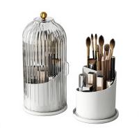 China Plastic Desktop Rotating Makeup Brush Storage Tube Dust-Proof Cosmetic Organizer Pen Holder Lipstick Rack Transparent Shelf for sale