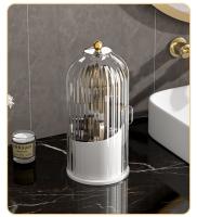 China Plastic Desktop Rotating Makeup Brush Storage Tube Dust-Proof Cosmetic Organizer Pen Holder Lipstick Rack Transparent Shelf for sale