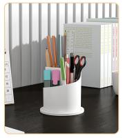 China Plastic Desktop Rotating Makeup Brush Storage Tube Dust-Proof Cosmetic Organizer Pen Holder Lipstick Rack Transparent Shelf for sale