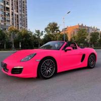 China Flat Fluorescent Pink Car Vinyl Wrap 1.52x17m Removable Adhesive Color Changing Film for sale