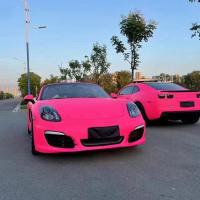China Flat Fluorescent Pink Car Vinyl Wrap 1.52x17m Removable Adhesive Color Changing Film for sale