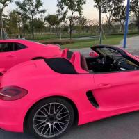 China Flat Fluorescent Pink Car Vinyl Wrap 1.52x17m Removable Adhesive Color Changing Film for sale