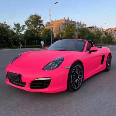China Flat Fluorescent Pink Car Vinyl Wrap 1.52x17m Removable Adhesive Color Changing Film for sale