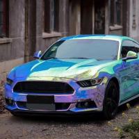 China Rainbow Chrome Blue Electroplating Car Wrap Vinyl Film 1.52x17m Removable Adhesive High Quality for sale
