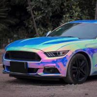 China Rainbow Chrome Blue Electroplating Car Wrap Vinyl Film 1.52x17m Removable Adhesive High Quality for sale