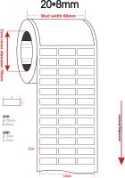 China 20mmx8mm 1mil  Thermal Transfer Roll Labels White Matte Label For 3 Row for sale