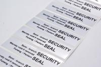 China 45um 1mil Tamper Proof Seal Security Sticker Silver Matte Semi Transfer With High Residue for sale