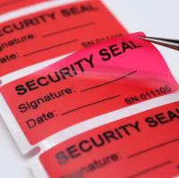 China 90um 2mil Tamper Proof Security Stickers Red Matte Semi Transfer High Residue for sale