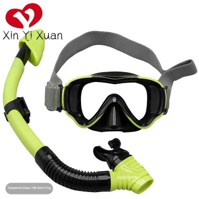 China Adult's diving mask with breathing tube set, floating diving mask with silicone, cross-border for both men and women, customized logo, dry diving glasses for sale