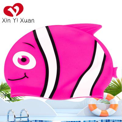 China Children's Silicone Swim Cap with Cartoon Fish/Shark Design - Waterproof & Comfortable Fit for Ages 3-12 for sale