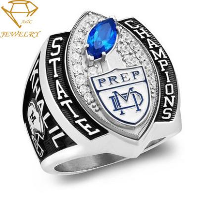 China Custom Sports Team Championship Rings Silver Football Champions Ring With Your LOGO&TEXT for sale