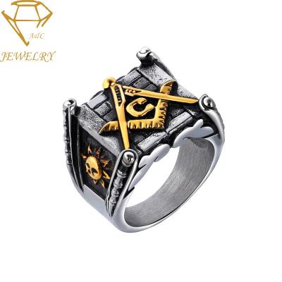 China Men Freemasonry PVD Antique Silver Signet Ring for sale