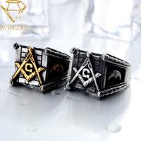 China Men Freemasonry PVD Antique Silver Signet Ring for sale