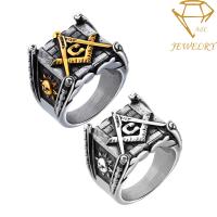 China Men Freemasonry PVD Antique Silver Signet Ring for sale