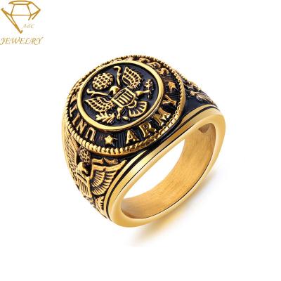 China Stainless Gold Custom Army Military Rings for sale