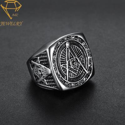 China Stainless Steel Embassed Masonic Signet Rings for sale