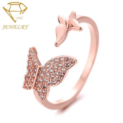 China AAA Cubic Zirconia Butterfly Ring Rose Gold Prong Setting for sale