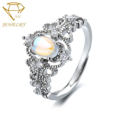 China Adjustable Moonstone Personalized Silver Ring Nickel Free for sale