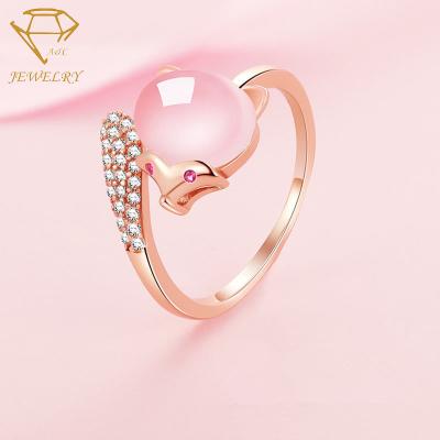 China Prehnite Stone Personalized Silver Ring Animal Fox Shape for sale