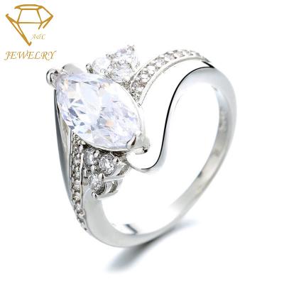 China Big Eye Shape S925 Sterling Silver Wedding Ring AAA Cubic Zirconia for sale