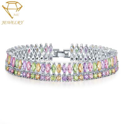 China Colorful Brass 7.3 Inches Diamond Women's Bracelets AAA Stone for sale