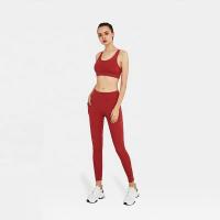 China 2 Pieces OEM Red Women Sportswear Sets Seamless Yoga Workout Outfit for sale