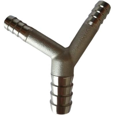 China Stainless Steel 304 Y-Type Barb Tee Fitting with Customized Size and Investment Casting for Three-Way Hose Connector for sale