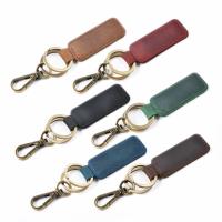 China Men Engraved Leather Keychain With Rings Iron Pu Leather Keyring for sale