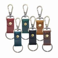 China Men Engraved Leather Keychain With Rings Iron Pu Leather Keyring for sale