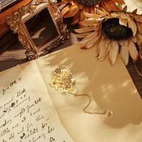 China Hollow Custom Bookmark Vintage Flowers Painting With Metal Chain Pendant for sale