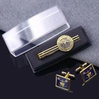China Zinc Alloy Brass Cufflink And Tie Bar Set With Custom Logo for sale