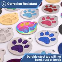 China Personalized Dog Tags Paw Print Round Stainless Steel Pet Tag For Dogs And Cats for sale