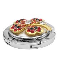 China Custom Logo Metal Folded Round Purse Hooks Colored Diamond Clover Bag Hanger for sale